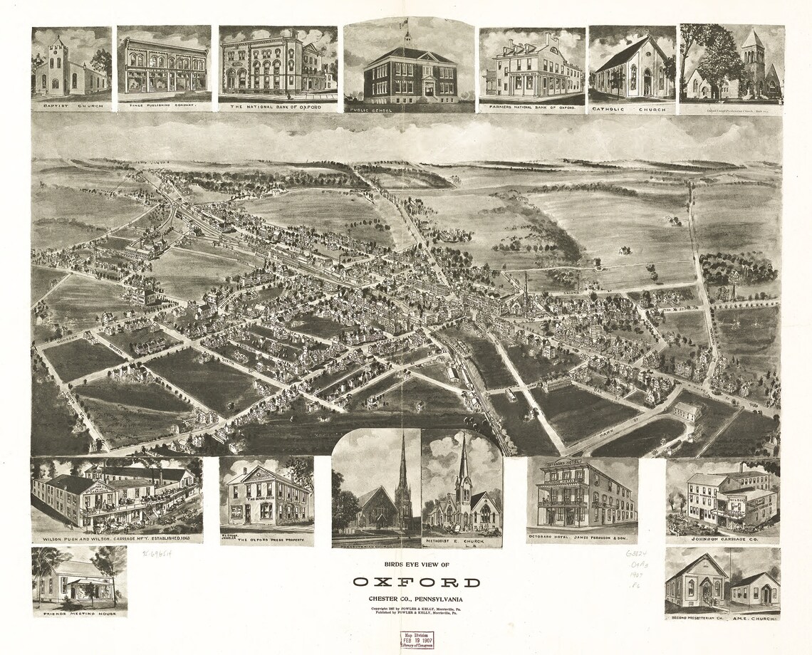 Oxford PA Panoramic Map Vintage Map Vintage Map Art - Etsy