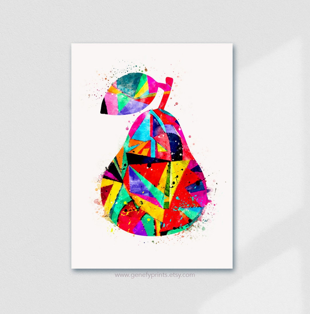 Pear Abstract Watercolour Art Print - Vibrant Pear Art - Pear Prints ...