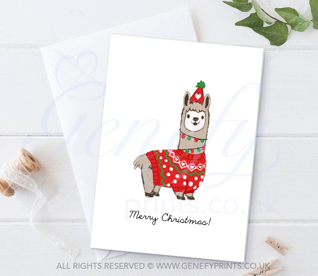 Llama Christmas Card Funny Llama Card Llama Card Animal Christmas Card ...