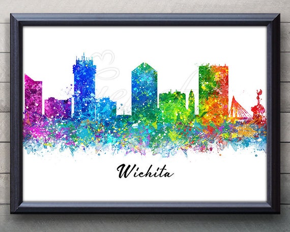 Wichita Skyline Watercolour Art Poster Print Wichita Skyline | Etsy