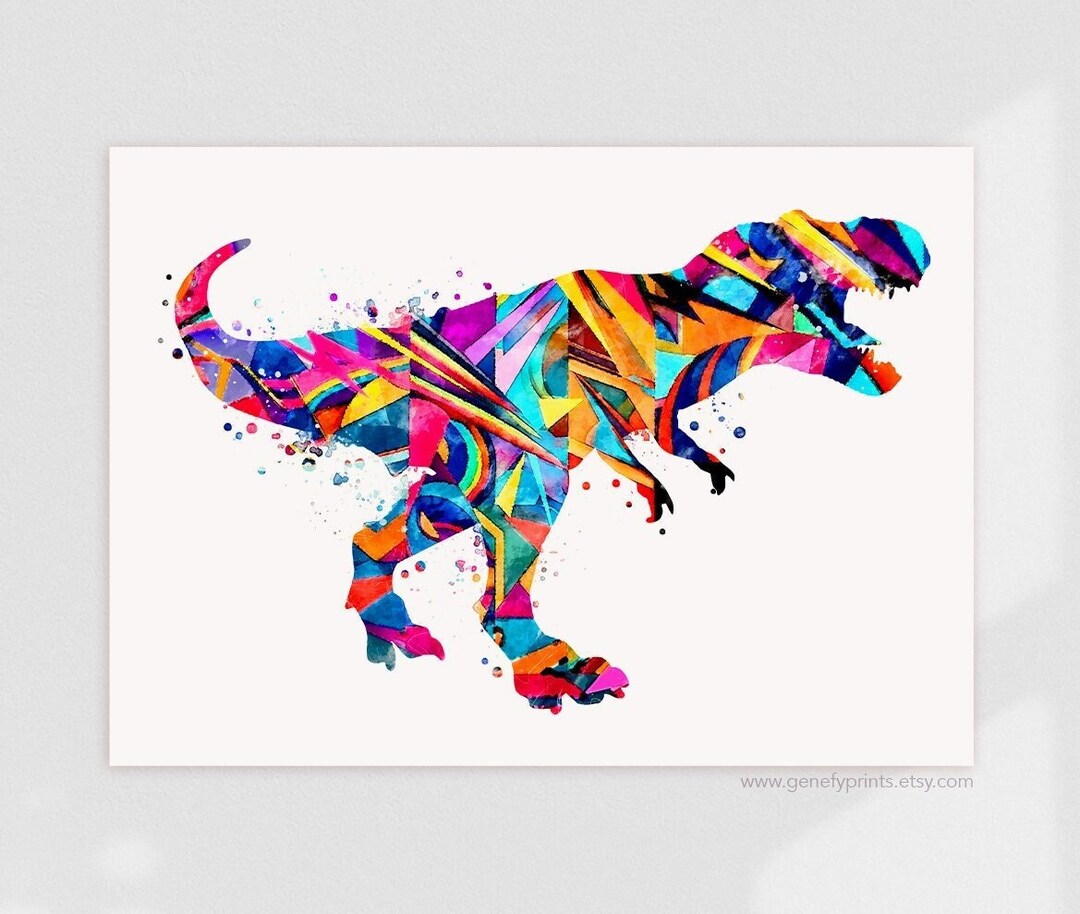 Tyrannosaurus Rex Watercolour Art, Abstract T-rex Print, Colourful T ...