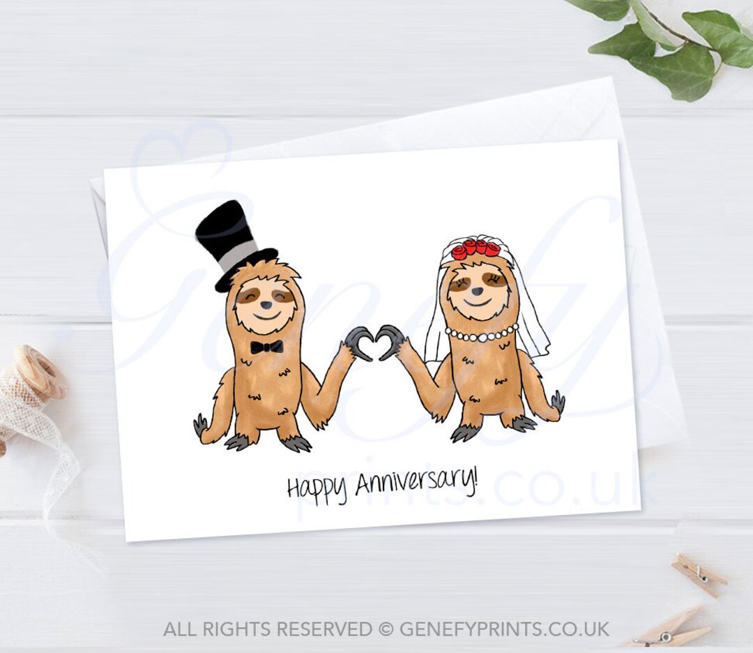 Sloth Wedding Anniversary Card Animal Card Sloth Invitation Cards Funny ...