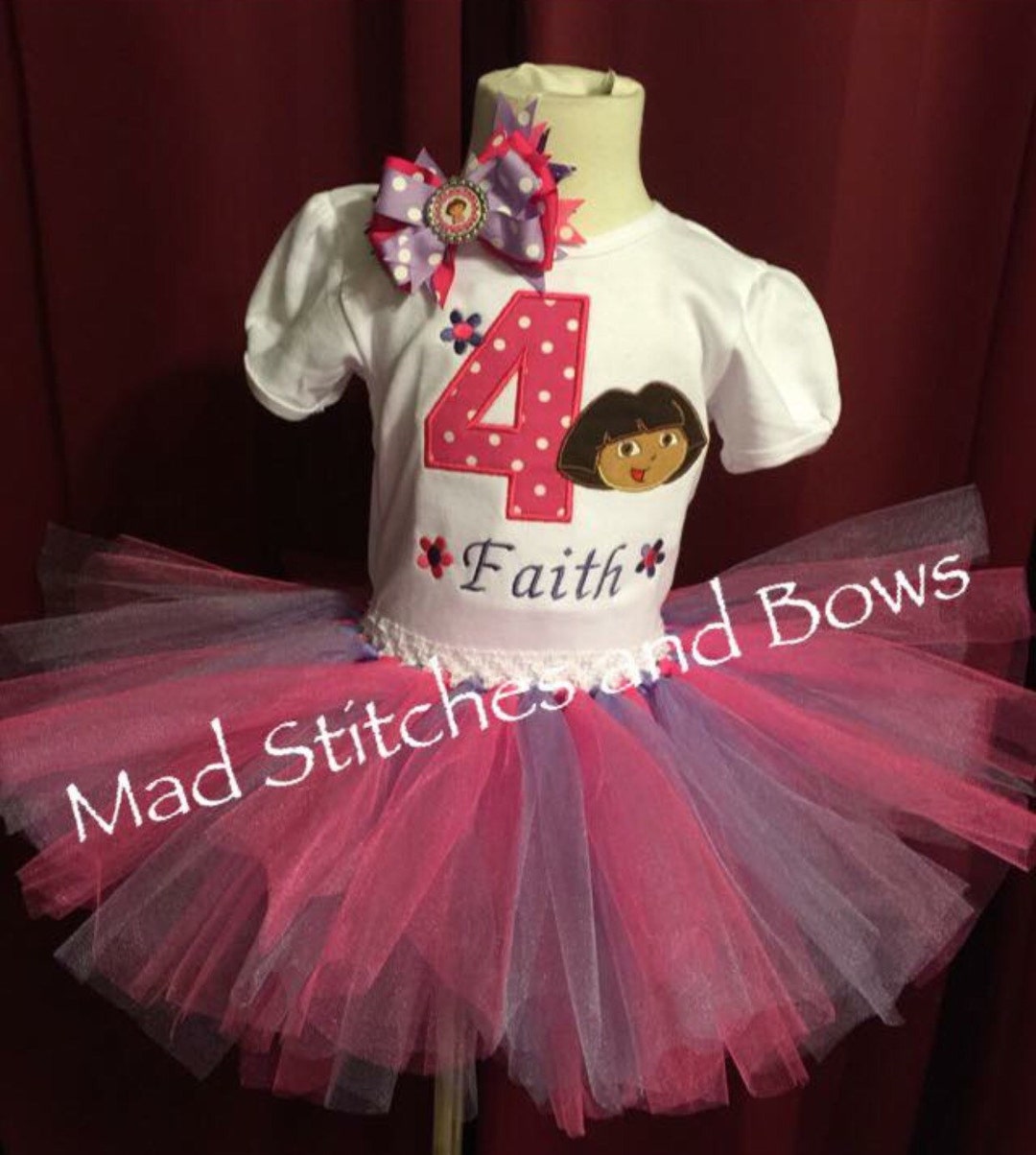 Dora the Explore Custom Embroidered Birthday Tutu Outfit With Bow - Etsy