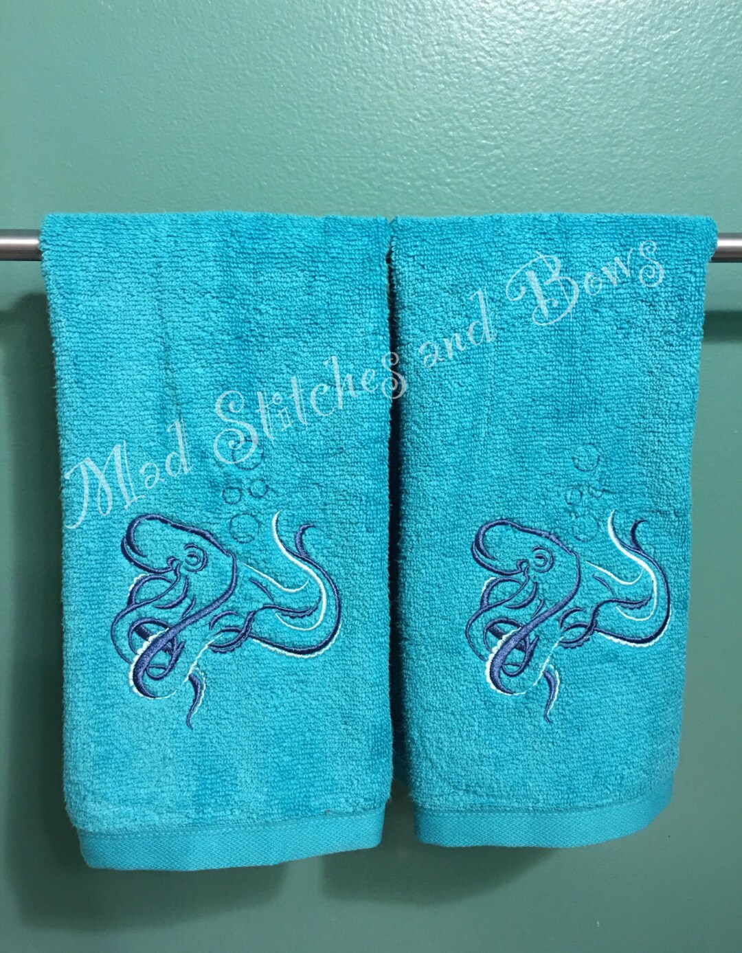 Embroidered Octopus Hand Towels - Etsy