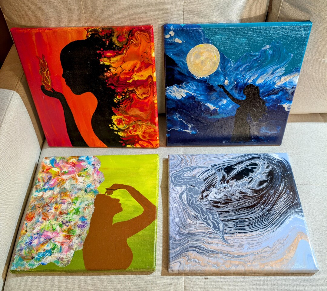 Elemental Goddesses Air, Earth, Fire, Water Original Acrylic Painting ...