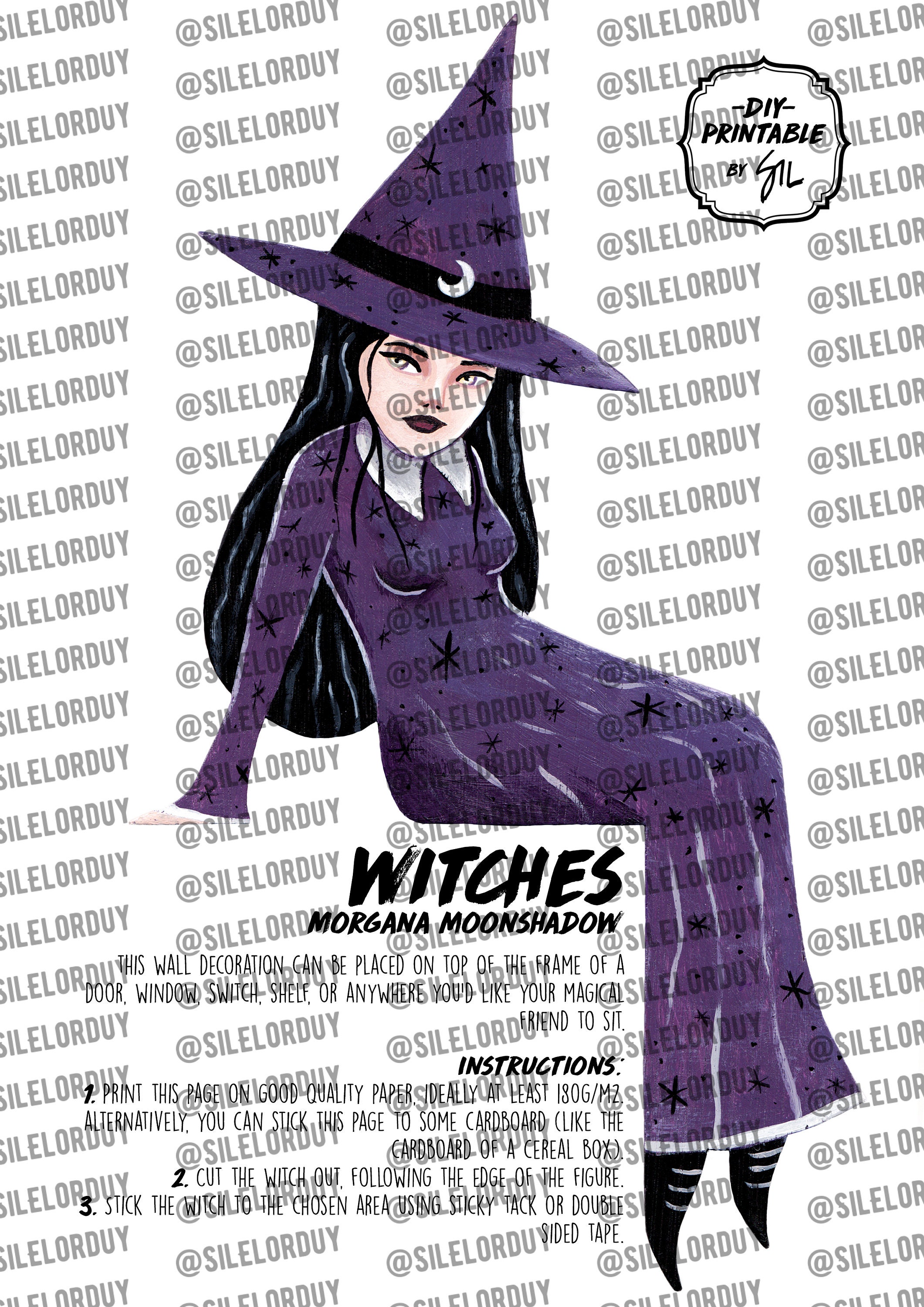 Printable INSTANT DOWNLOAD Witch. Morgana Moonshadow. Wall - Etsy