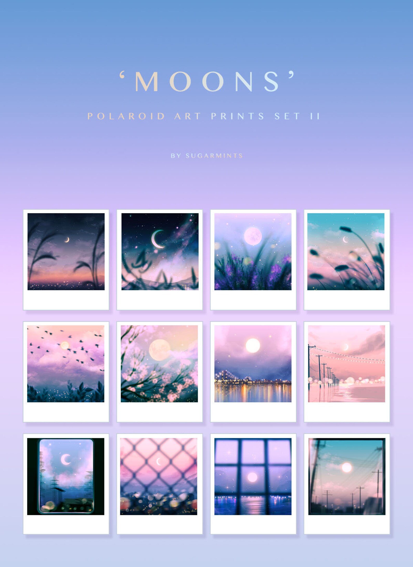 Moons 12 Pcs Art Print Set | Etsy
