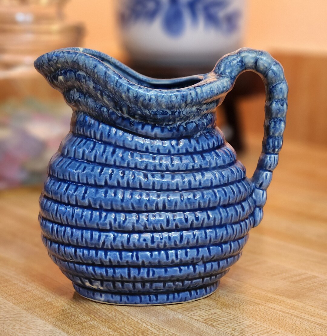 Vintage Blue Rope Vase, Cream Pitcher - Etsy