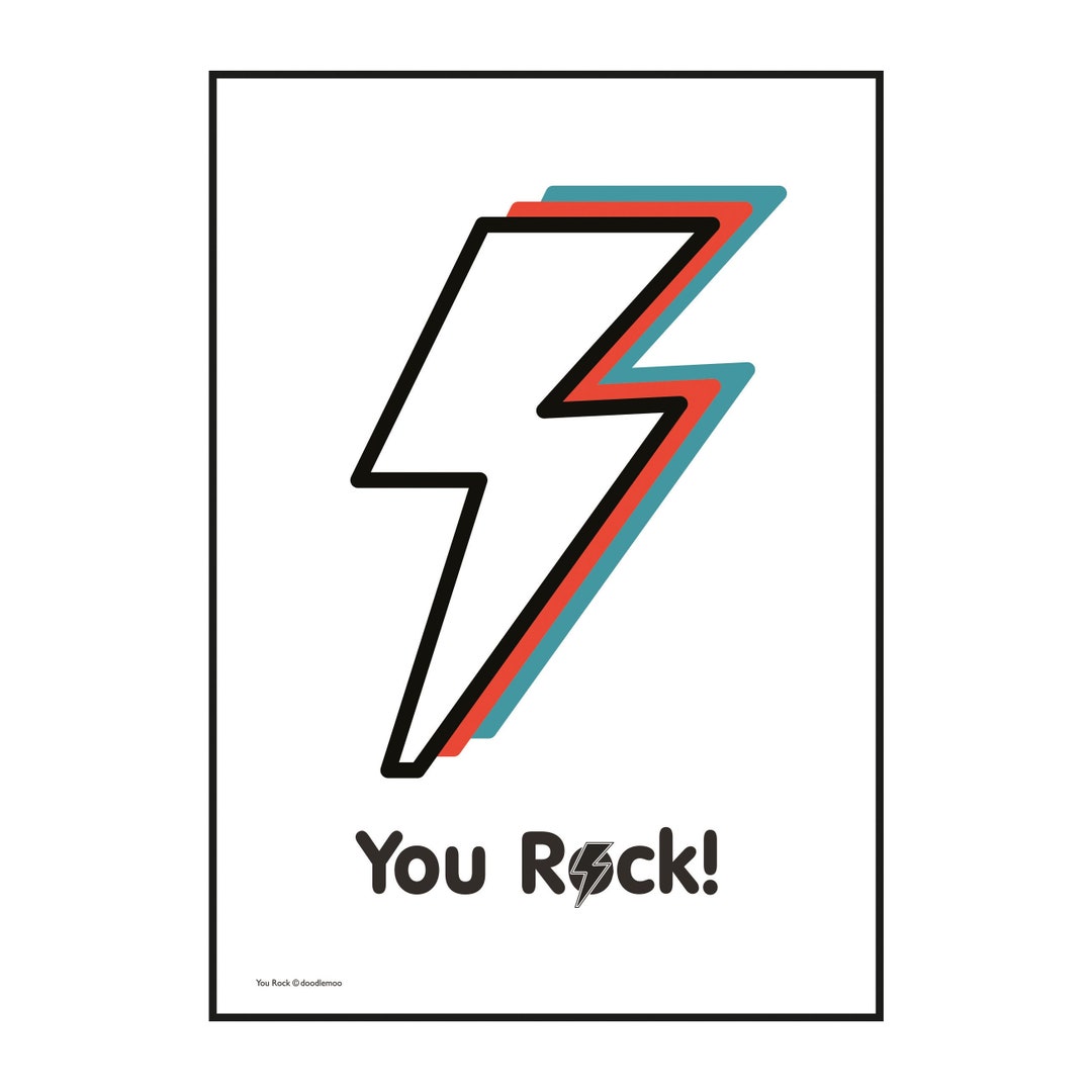 YOU ROCK! Art Print // White Lightning Bolt, Typographic Print, Wall ...