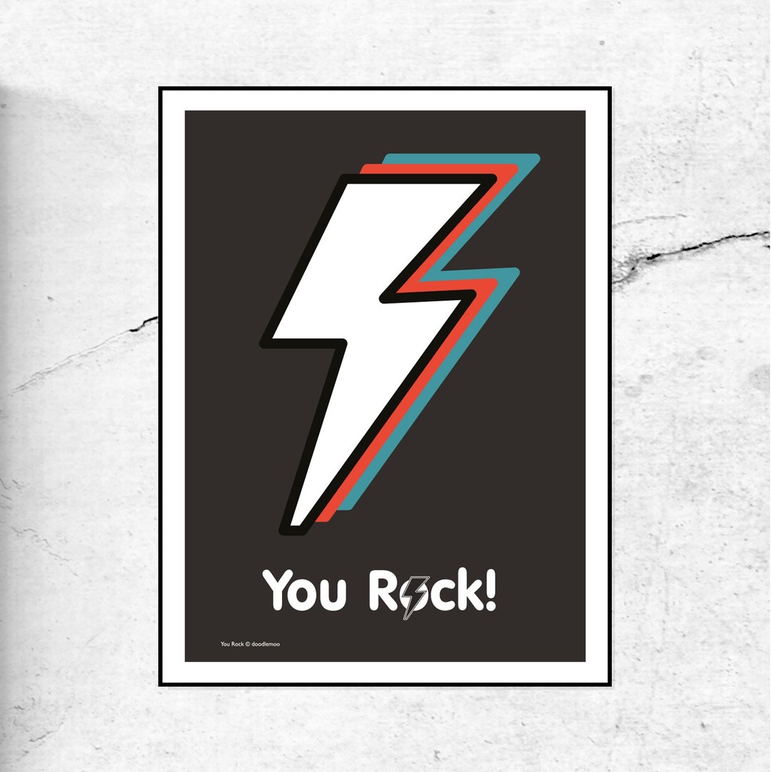 YOU ROCK! Art Print // Lightning Bolt, Typographic Print, Wall Art ...