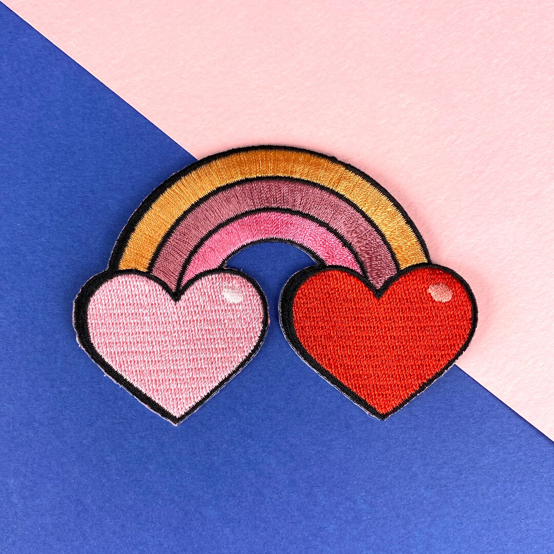 Rainbow Hearts Patch / Iron on Patch / Rainbow With Hearts and Cloud ...