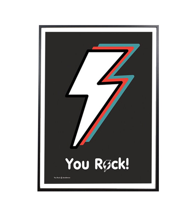 YOU ROCK Art Print // Lightning Bolt Typographic Print Wall | Etsy
