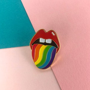 KISS ME RAINBOW Enamel Pin, Lips Pin, Lips & Tongue Pin, Hard Enamel ...