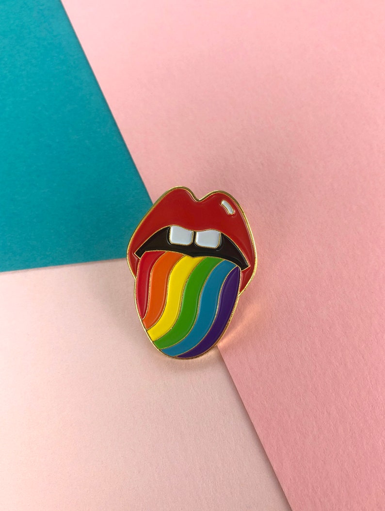KISS ME RAINBOW Enamel Pin, Lips Pin, Lips & Tongue Pin, Hard Enamel ...