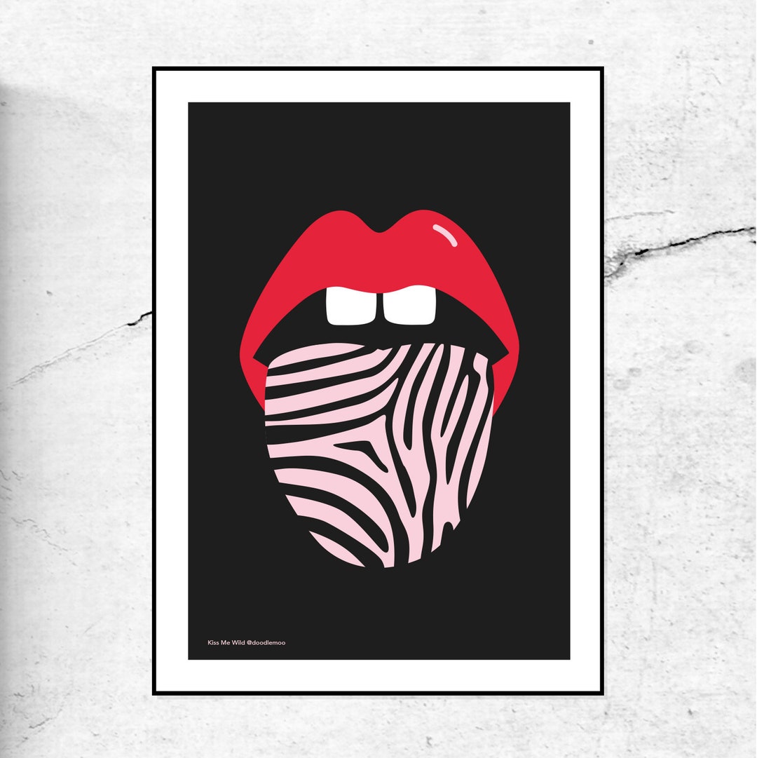 Lips Art Print - Zebra Pattern Print / Lips Wallart / Zebra Lips Print ...