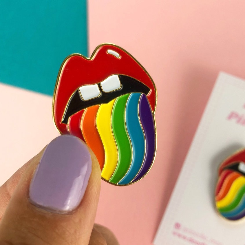 KISS ME RAINBOW Enamel Pin, Lips Pin, Lips & Tongue Pin, Hard Enamel ...
