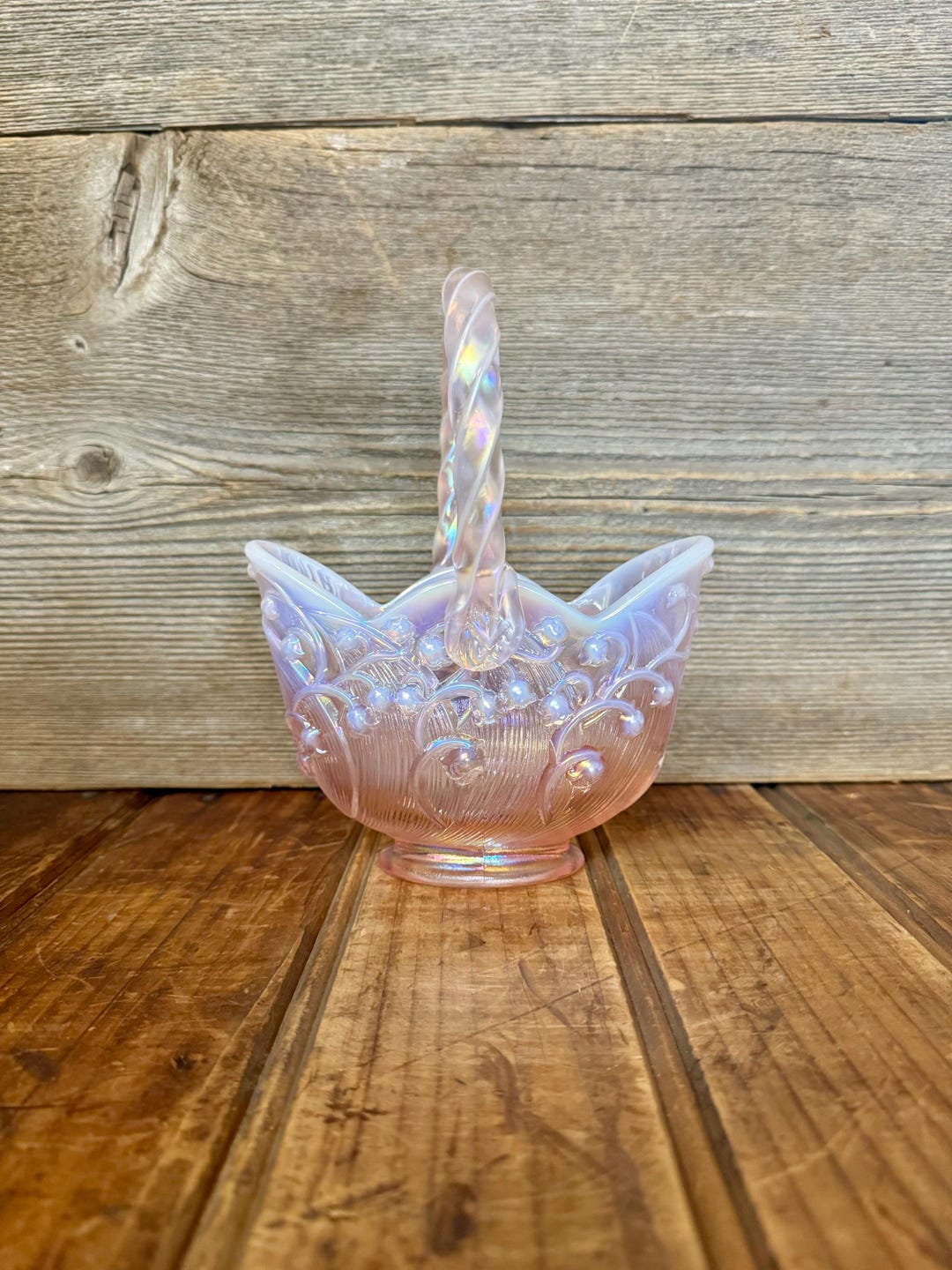 Vintage Pink Fenton Basket, French Opalescent Fenton Basket, Vintage ...