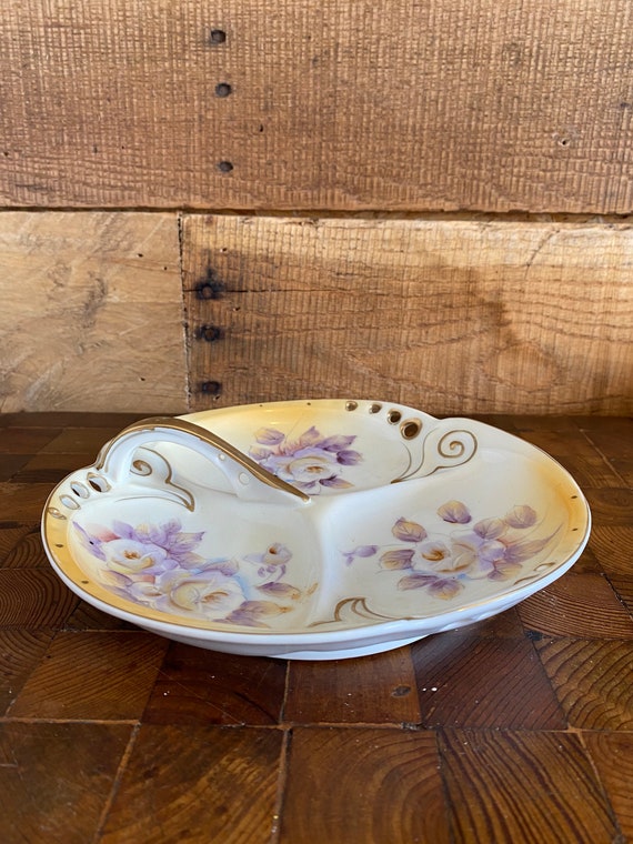 Vintage Enesco Hand Painted Yellow and Purple Bon Bon Plate | Etsy