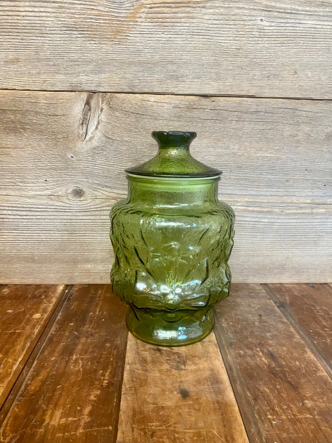 Vintage Anchor Hocking Rainflower Green Storage Jar, Vintage Green ...
