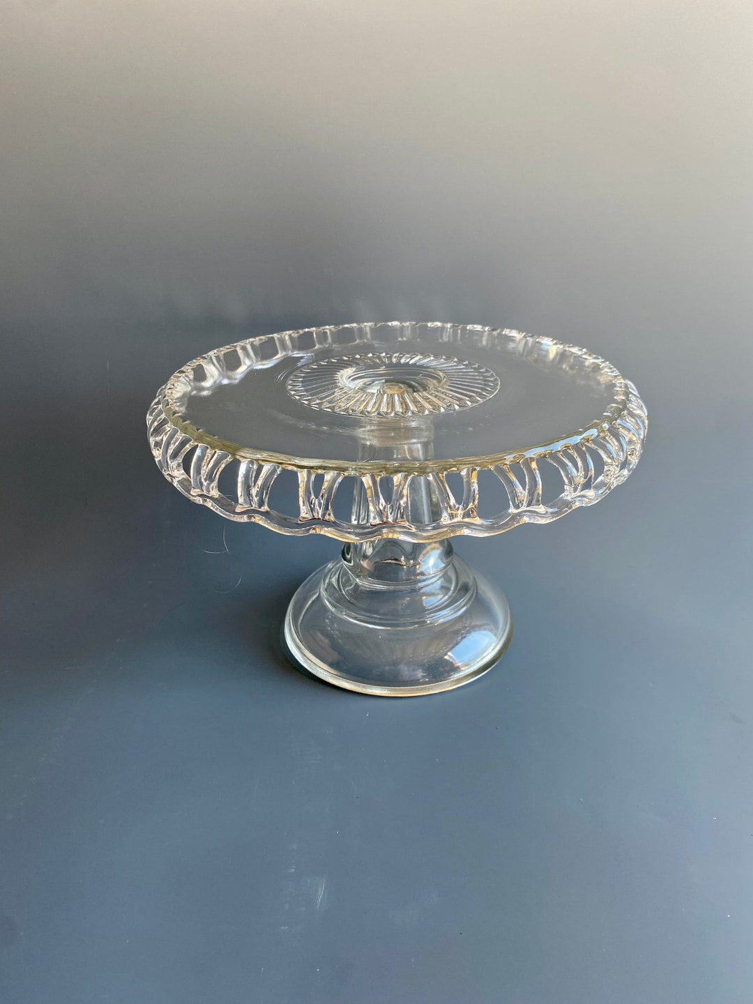 Vintage Co-operative Flint Glass Lace Edge Cake Stand, Vintage Open ...