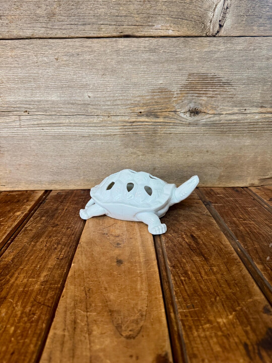 Vintage White Ceramic Turtle Flower Frog, Vintage White Turtle Flower ...