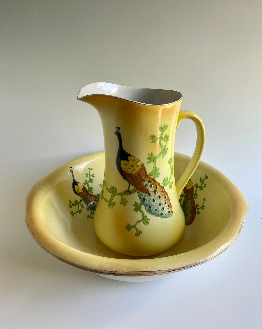Vintage Ironstone Peacock Pitcher and Basin, Vintage EPC Stoke on Trent ...