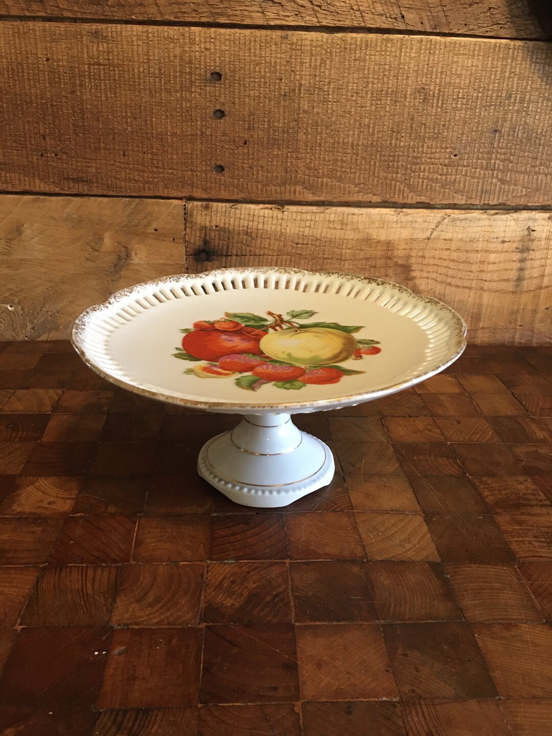 Vintage Small Cake Stand, Vintage Bon Bon Stand, Vintage Fruit Motif ...