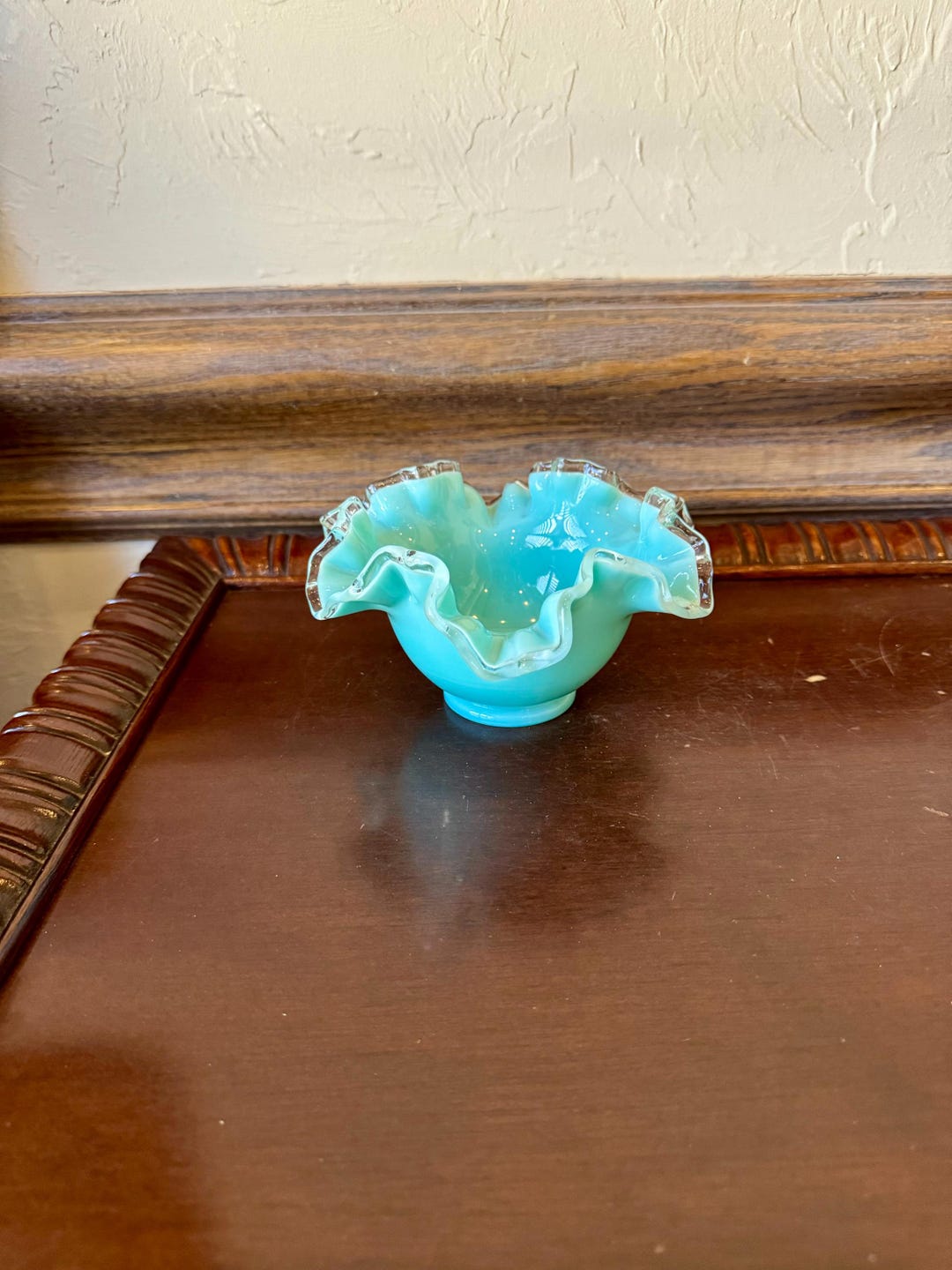 Vintage Fenton Silver Turquoise Double Crimped Bowl, Vintage Turquoise ...