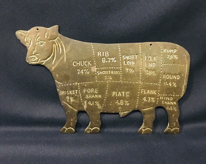 Vintage Brass Butcher Shop Beef Cuts Sign, Vintage Cow Bull Solid Brass ...