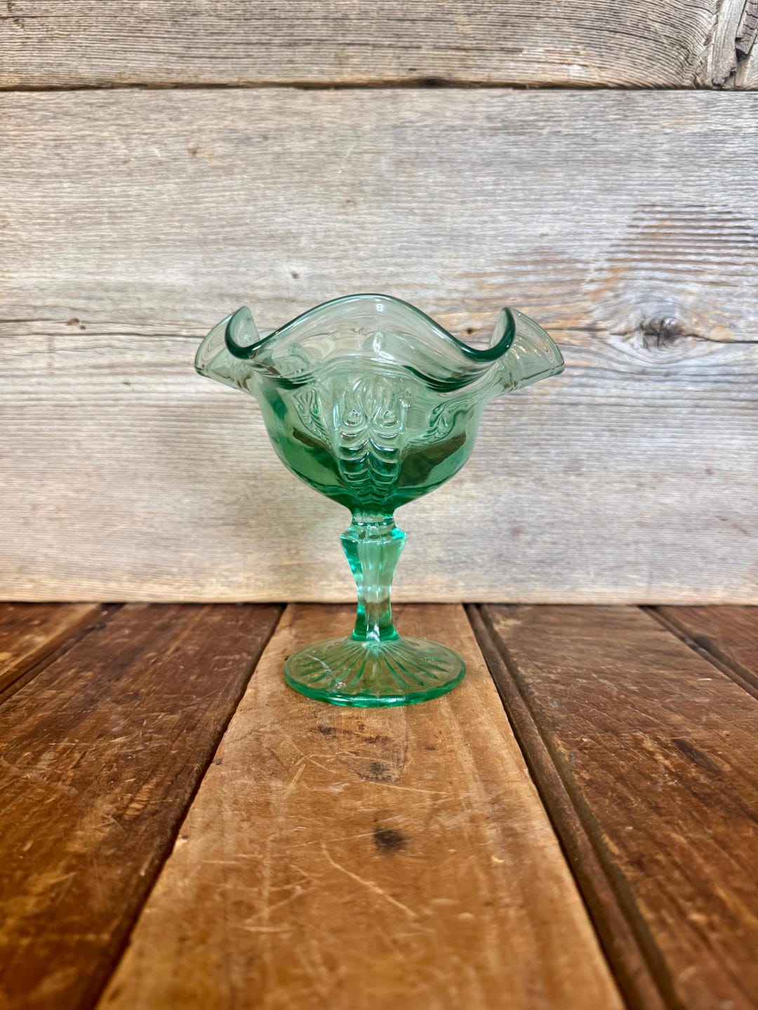 Vintage Fenton Green Glass Pedestal Compote, Vintage Green Embossed Pedestal Dish, Vintage ...