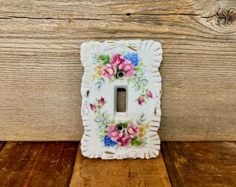 Vintage Porcelain Light Switch Plate, Vintage Floral Switch Plate, Pink ...