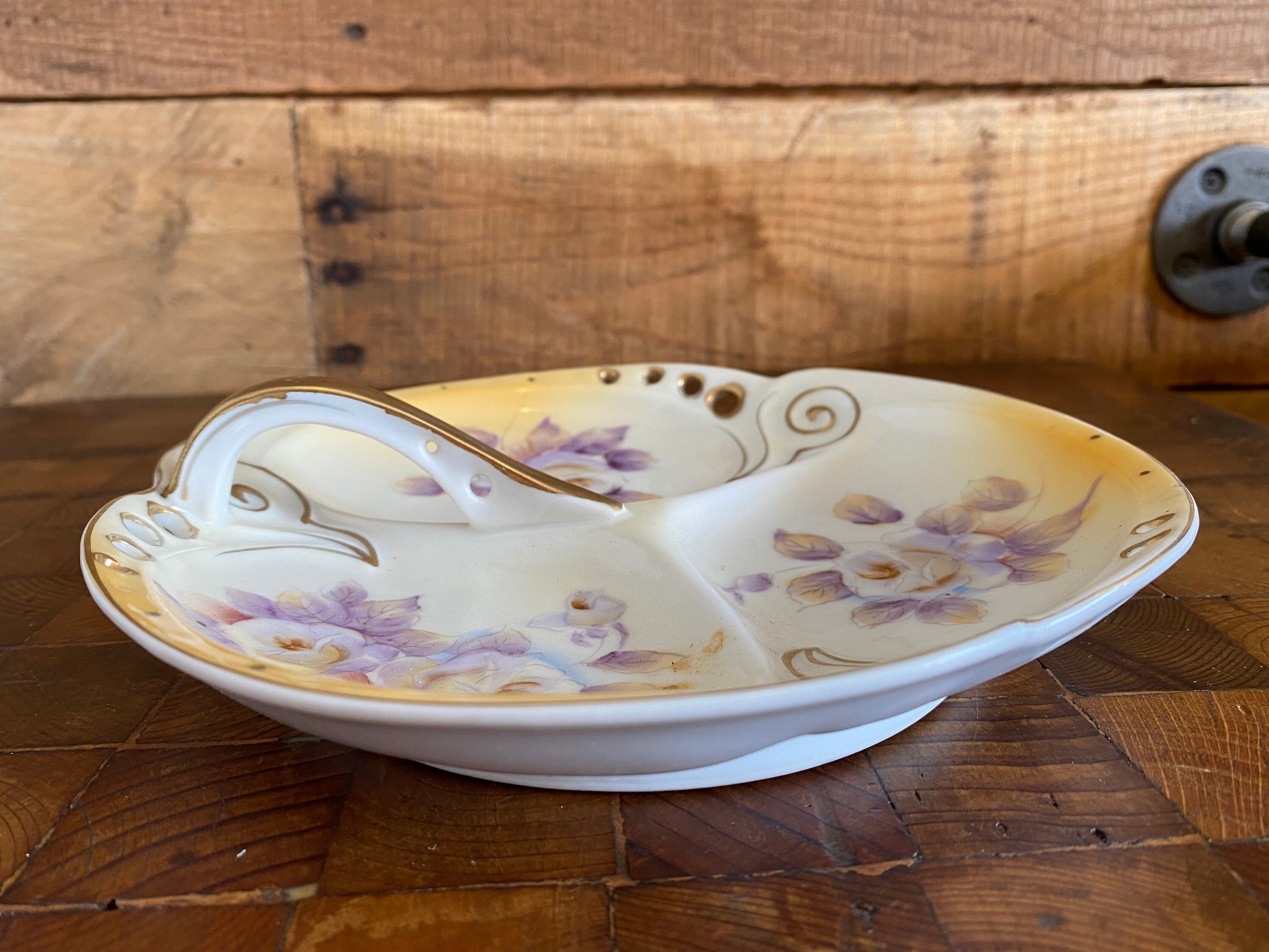 Vintage Enesco Hand Painted Yellow and Purple Bon Bon Plate, Vintage ...