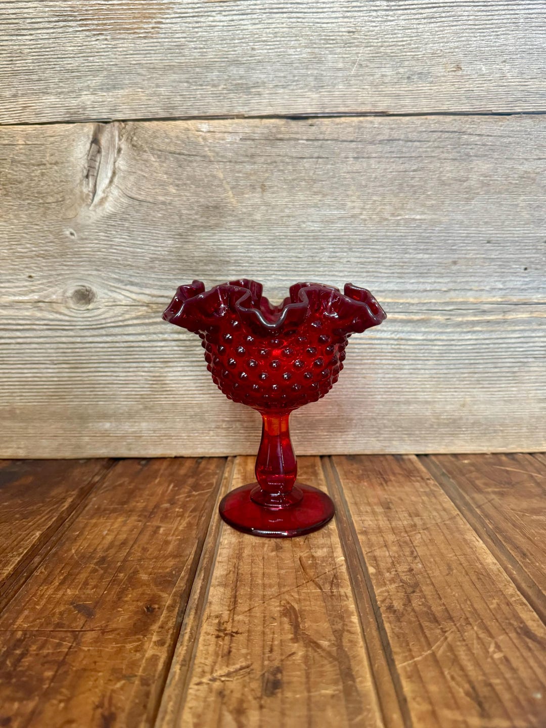 Vintage Fenton Ruby Red Hobnail Compote, Vintage Red Hobnail Pedestal ...