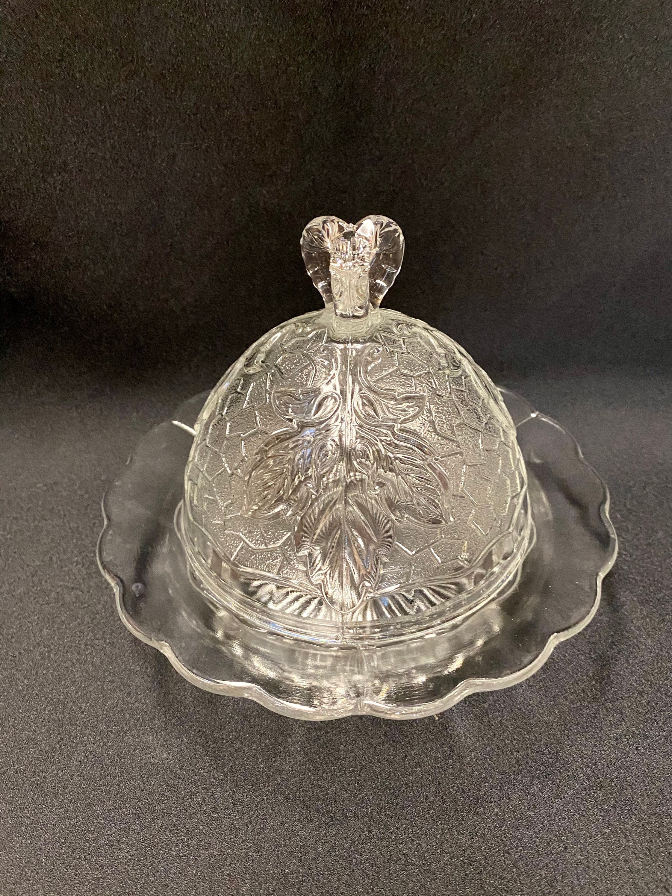 Vintage Round Butter Dish, Vintage Maple Leaf Clear Butter Dish by ...