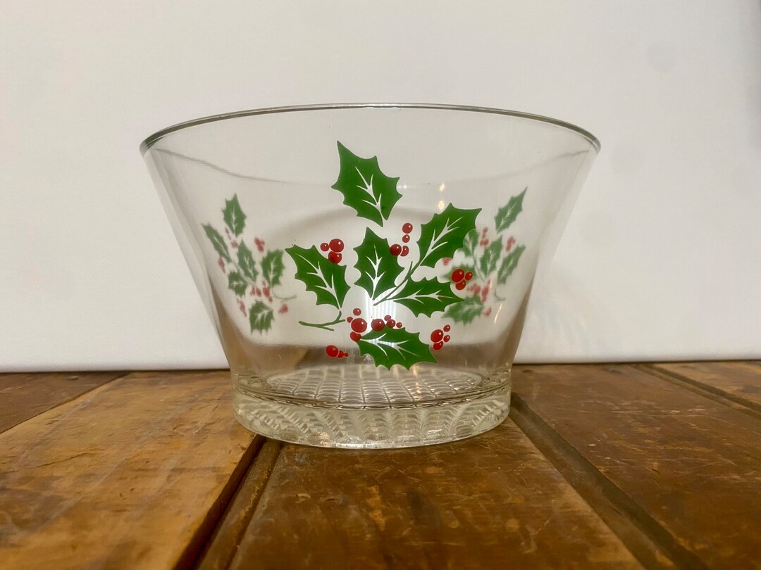 Vintage Holly Christmas Glassware, Vintage Holly Christmas Bowl ...