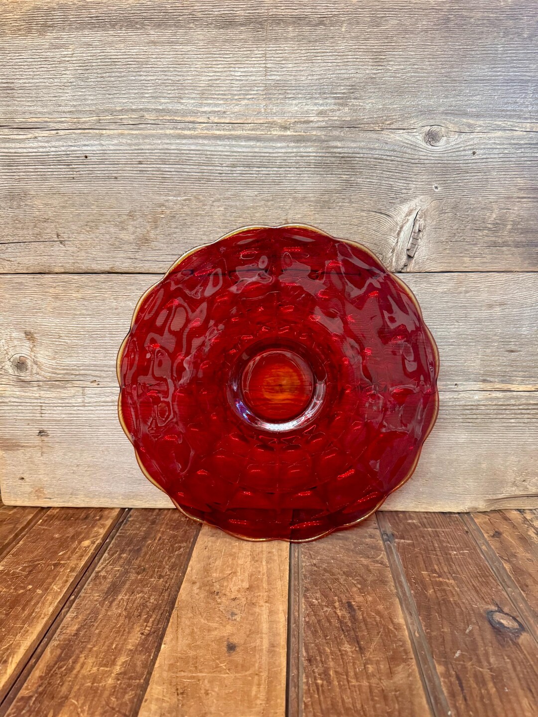 Vintage Indiana Glass Constellation Amberina Cake Stand, Vintage Red ...