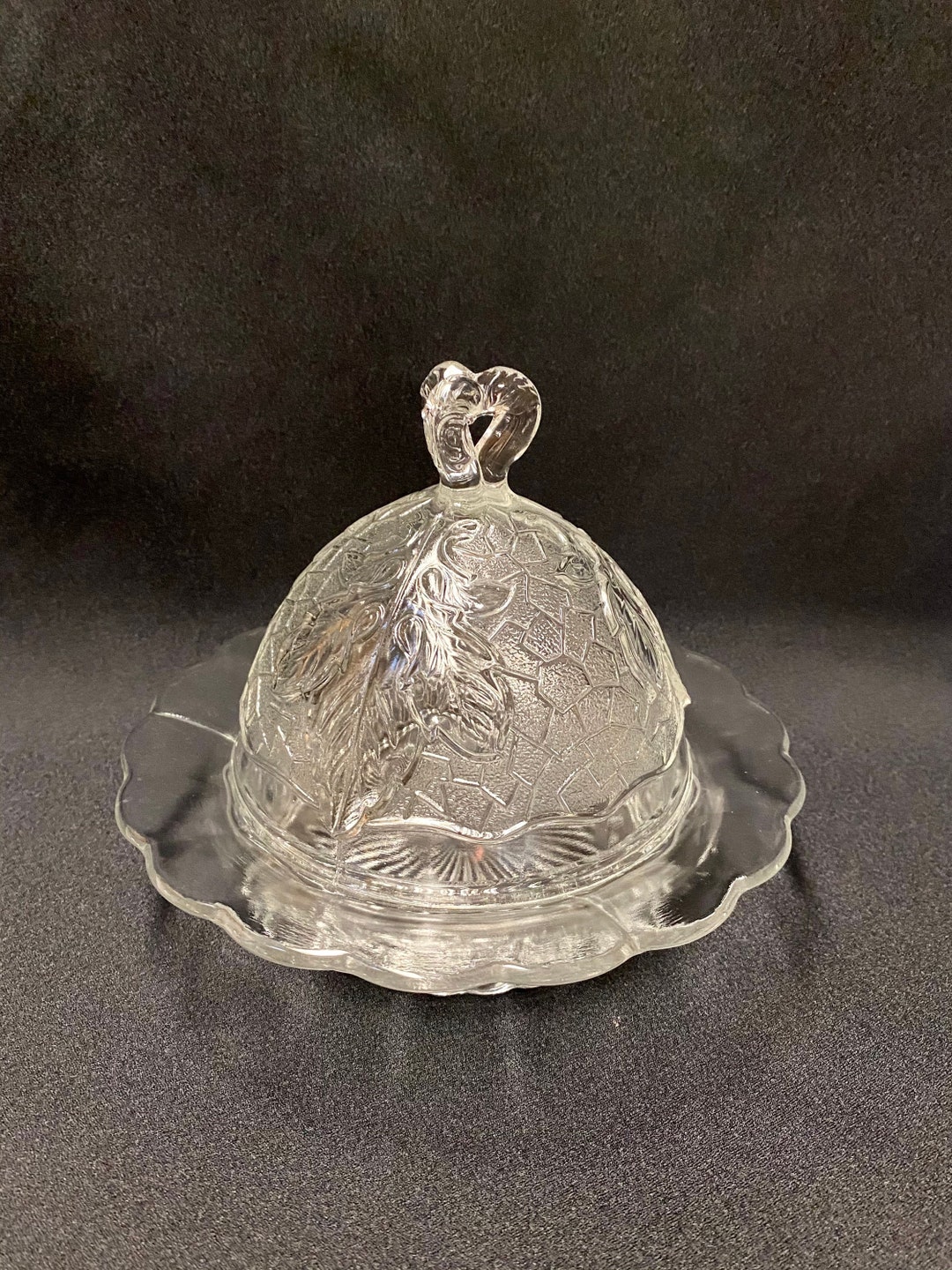 Vintage Round Butter Dish, Vintage Maple Leaf Clear Butter Dish by ...
