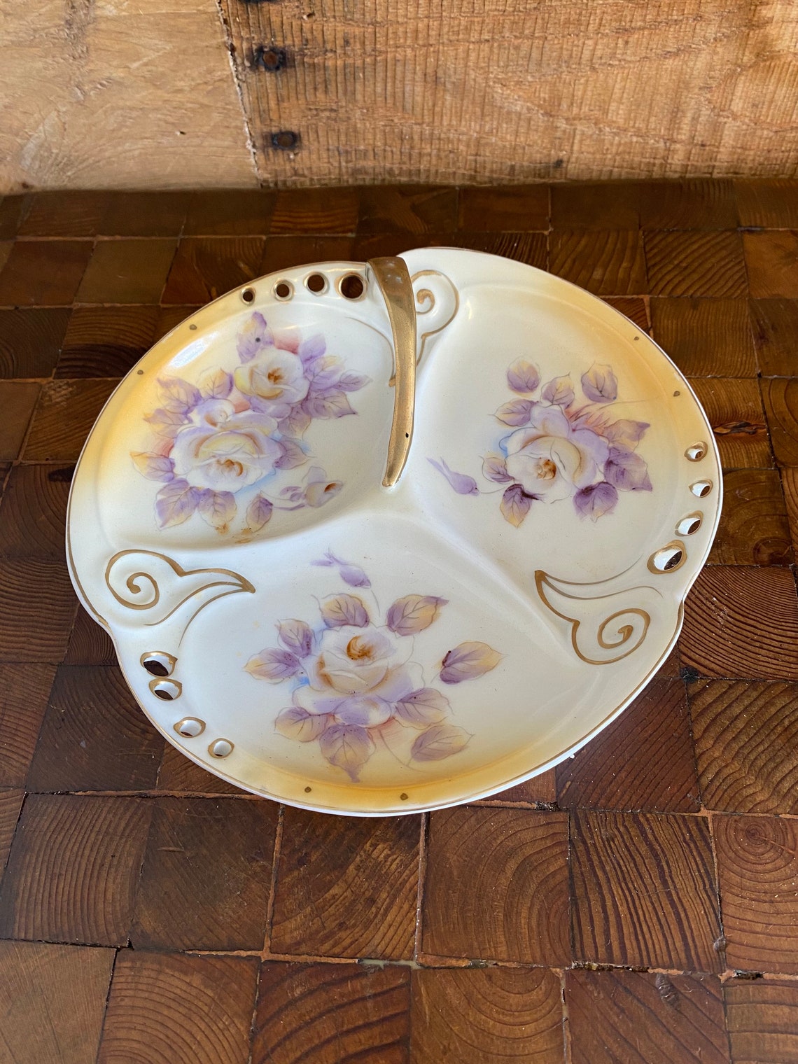 Vintage Enesco Hand Painted Yellow and Purple Bon Bon Plate, Vintage ...