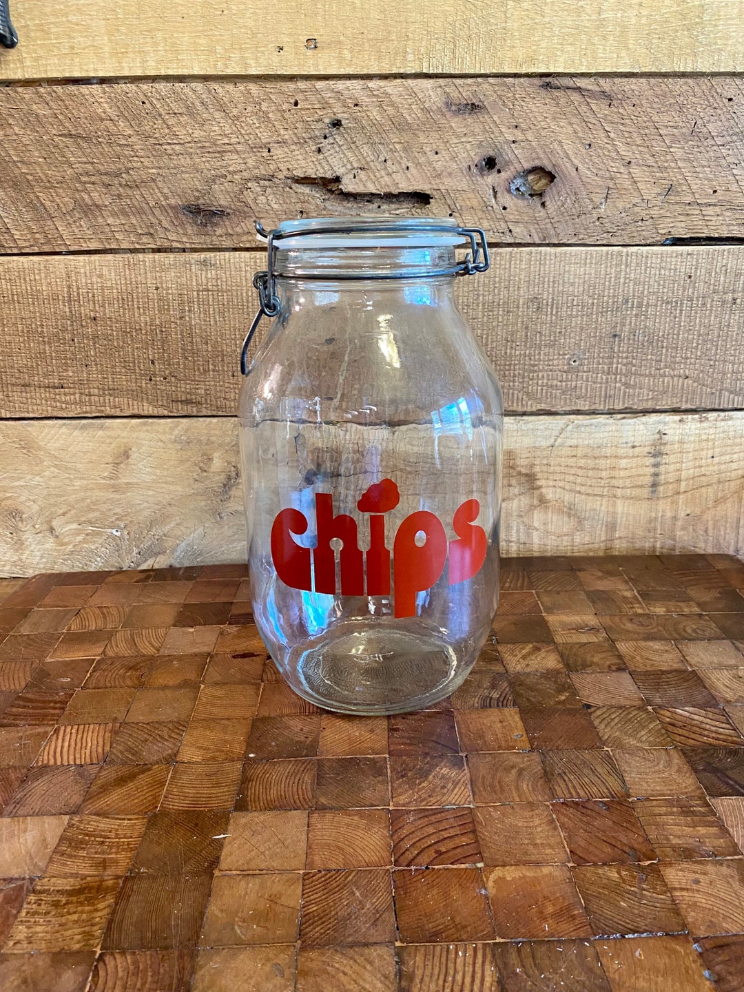 Vintage Chips Canister, Red Letter Chips Jar, Vintage 3 Liter Chips Jar ...