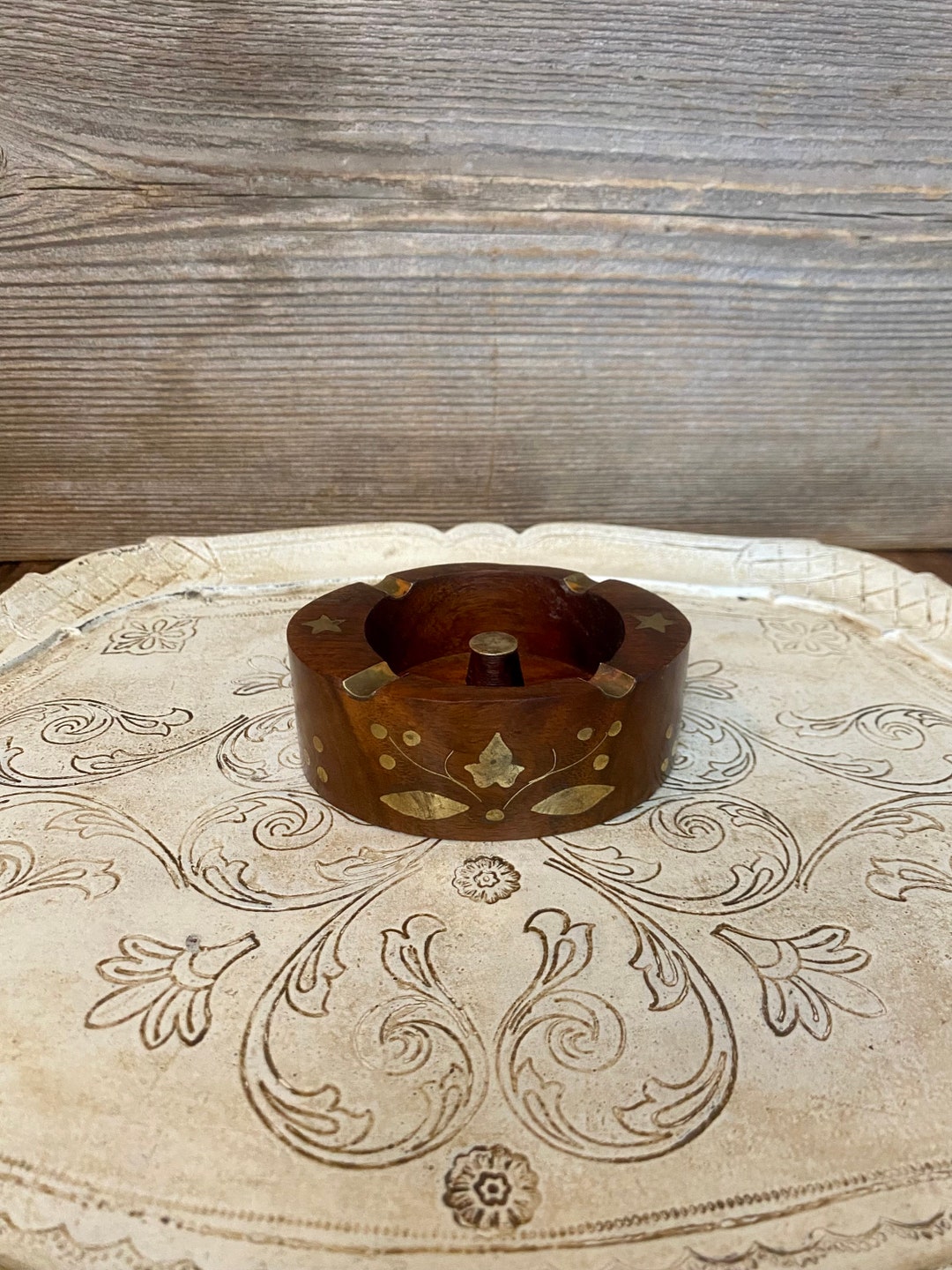 Vintage Wooden and Brass Ash Tray, Vintage Teak Wood Ash Tray, Vintage ...