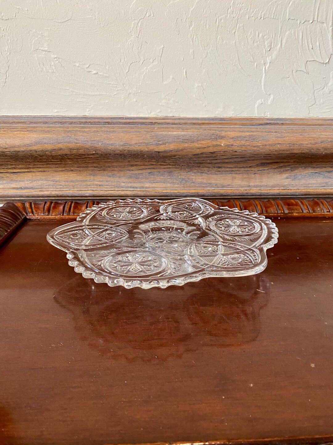 Vintage EAPG Cake Stand, Vintage Clear Glass Short Pedestal Cake Stand ...