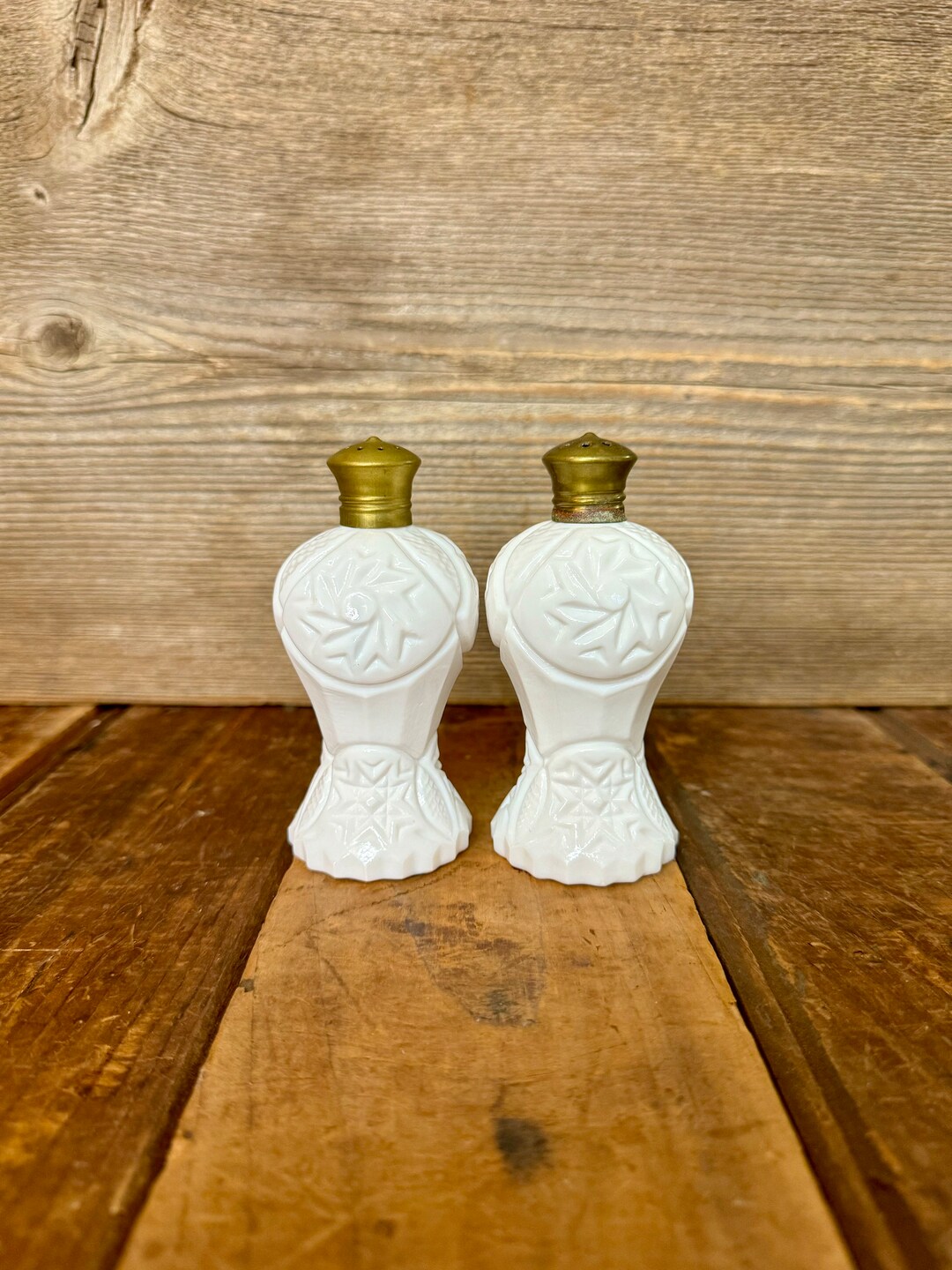 Vintage Gold Top Milk Glass Salt and Pepper Shaker Set, Vintage ...