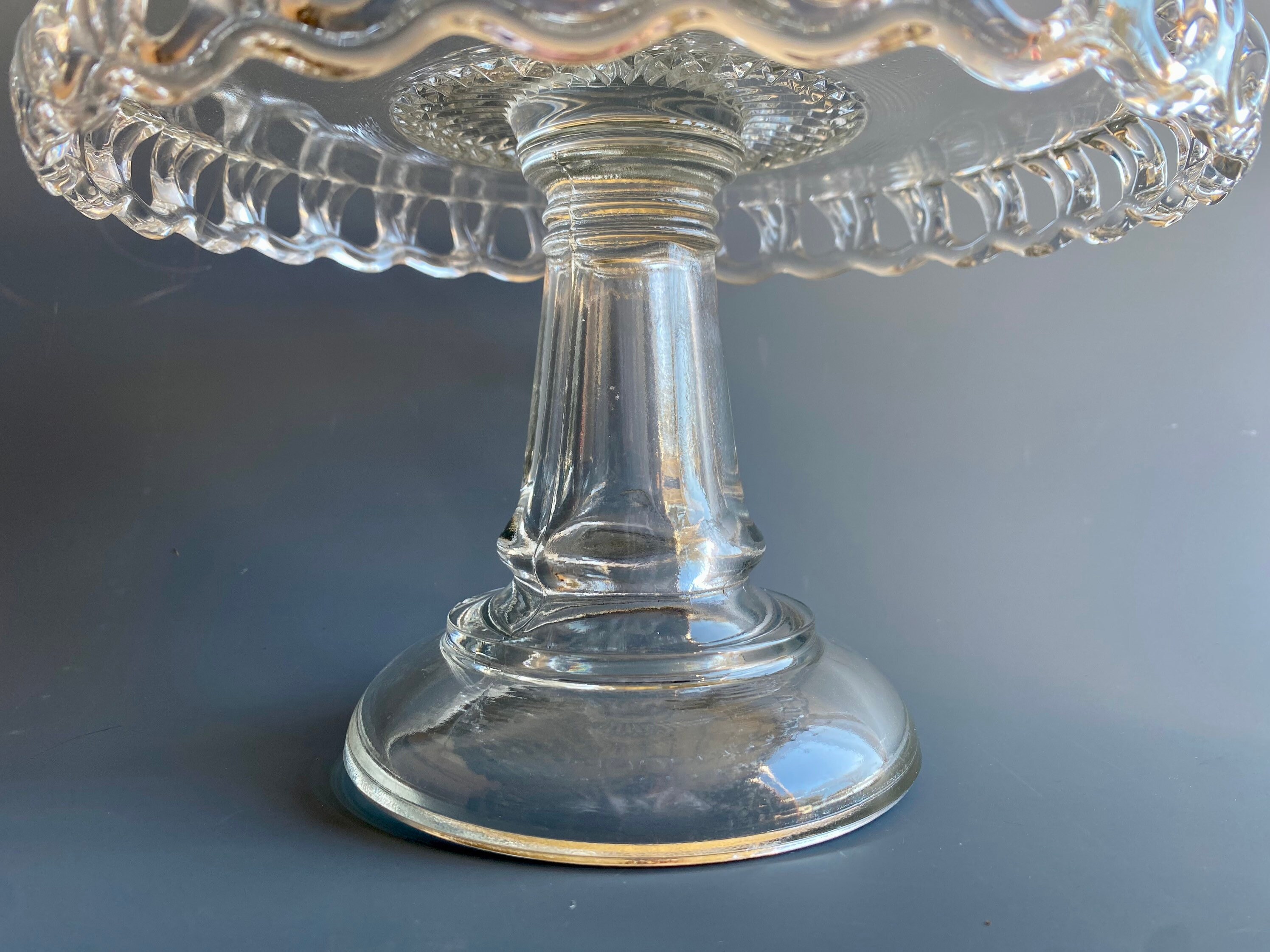 Vintage Co-operative Flint Glass Lace Edge Cake Stand, Vintage Open ...