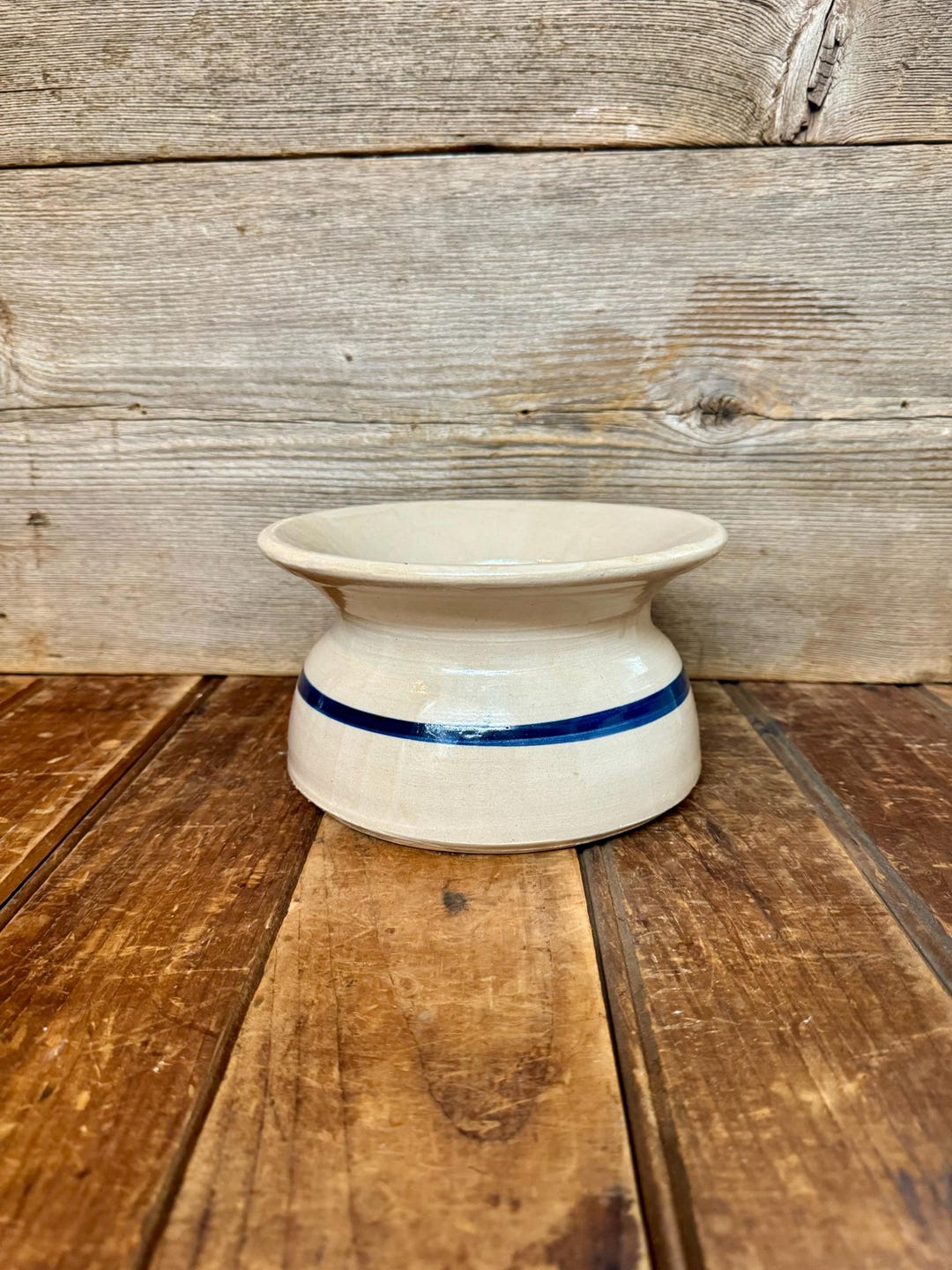 Vintage Stoneware Glazed Blue Band Crock Spittoon, Vintage Beige ...