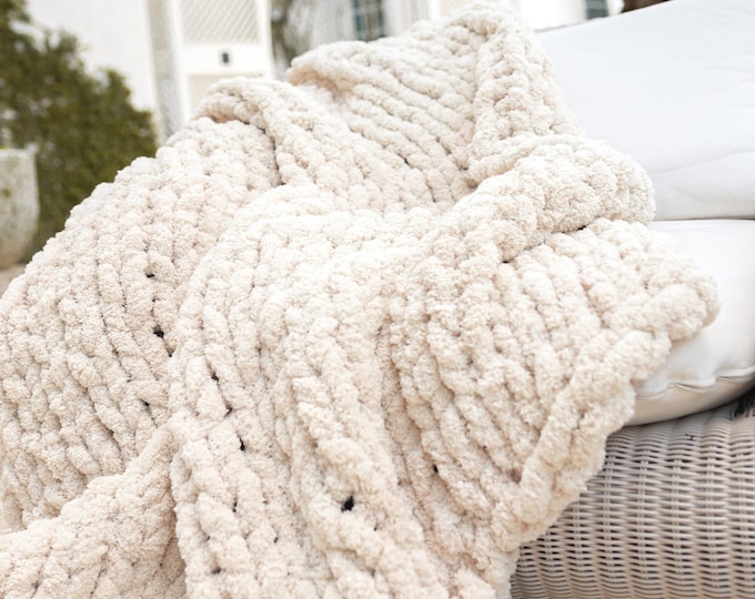 Chunky Chenille Knit Blanket, Jumbo Chenille Blanket, Chunky Knit Throw ...