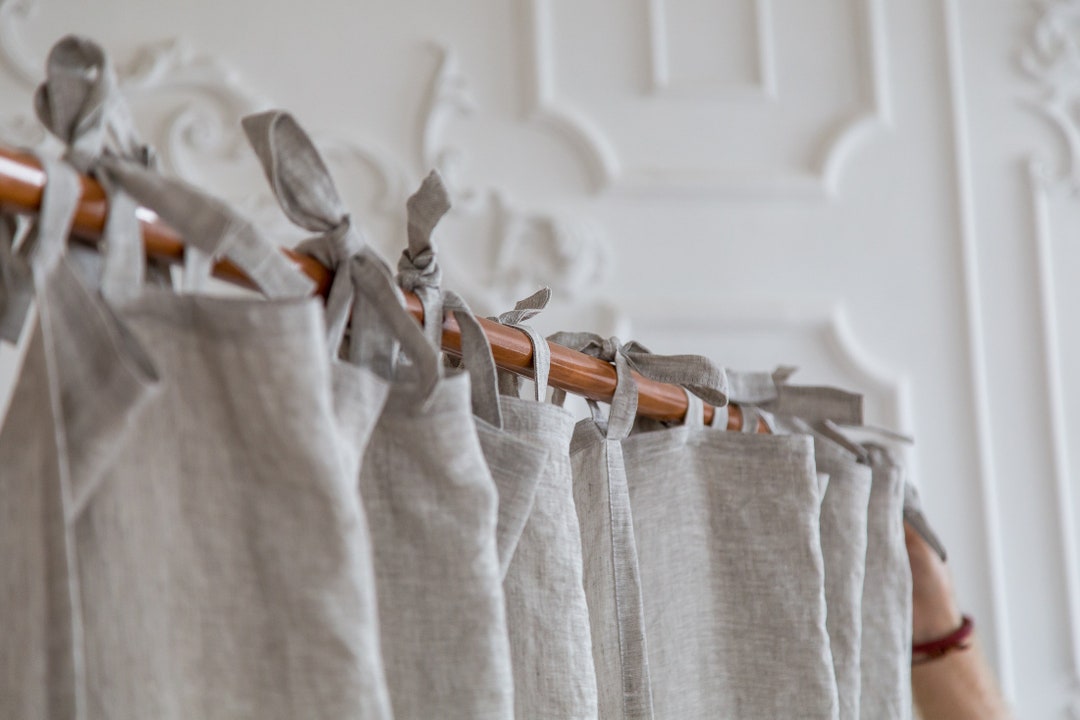 Oatmeal Linen Curtains With Ties, Stone Washed Linen Curtains, Linen ...