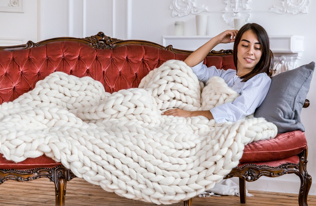 Super Chunky Knit Blanket Made From Merino Wool, Chunky Knitted Blanket ...