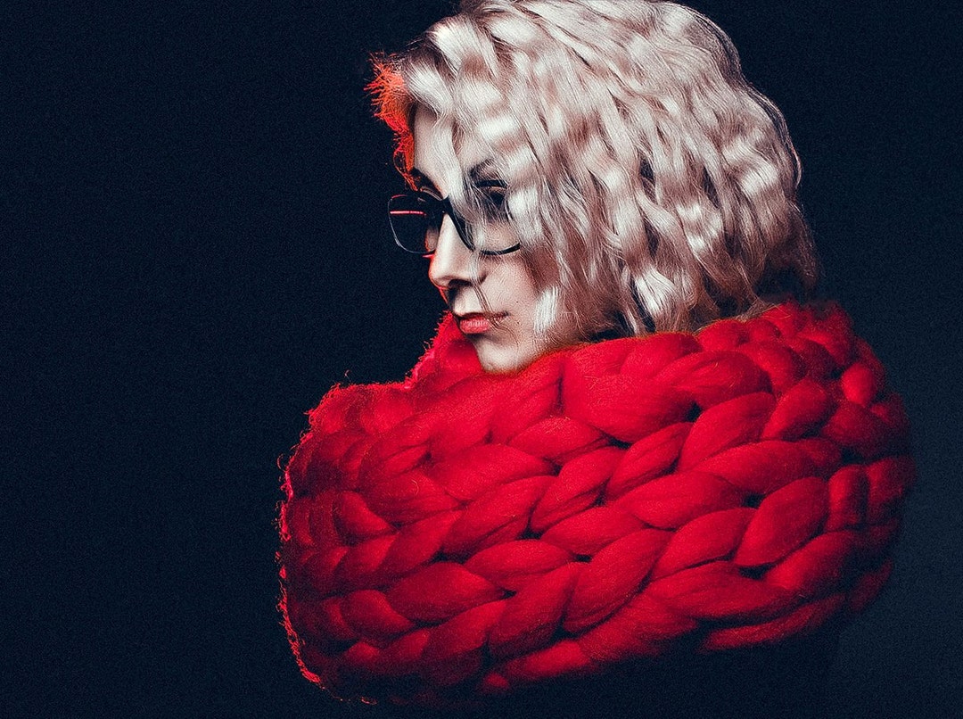 Red Knitted Infinity Scarf, Knitted Scarf, Chunky Scarf, Red Scarf ...