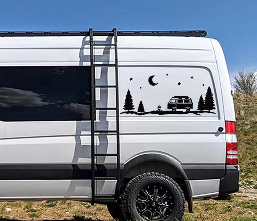 Camper Van Forest Sticker, Caravan Motorhome Campervan RV Decal, Woods ...