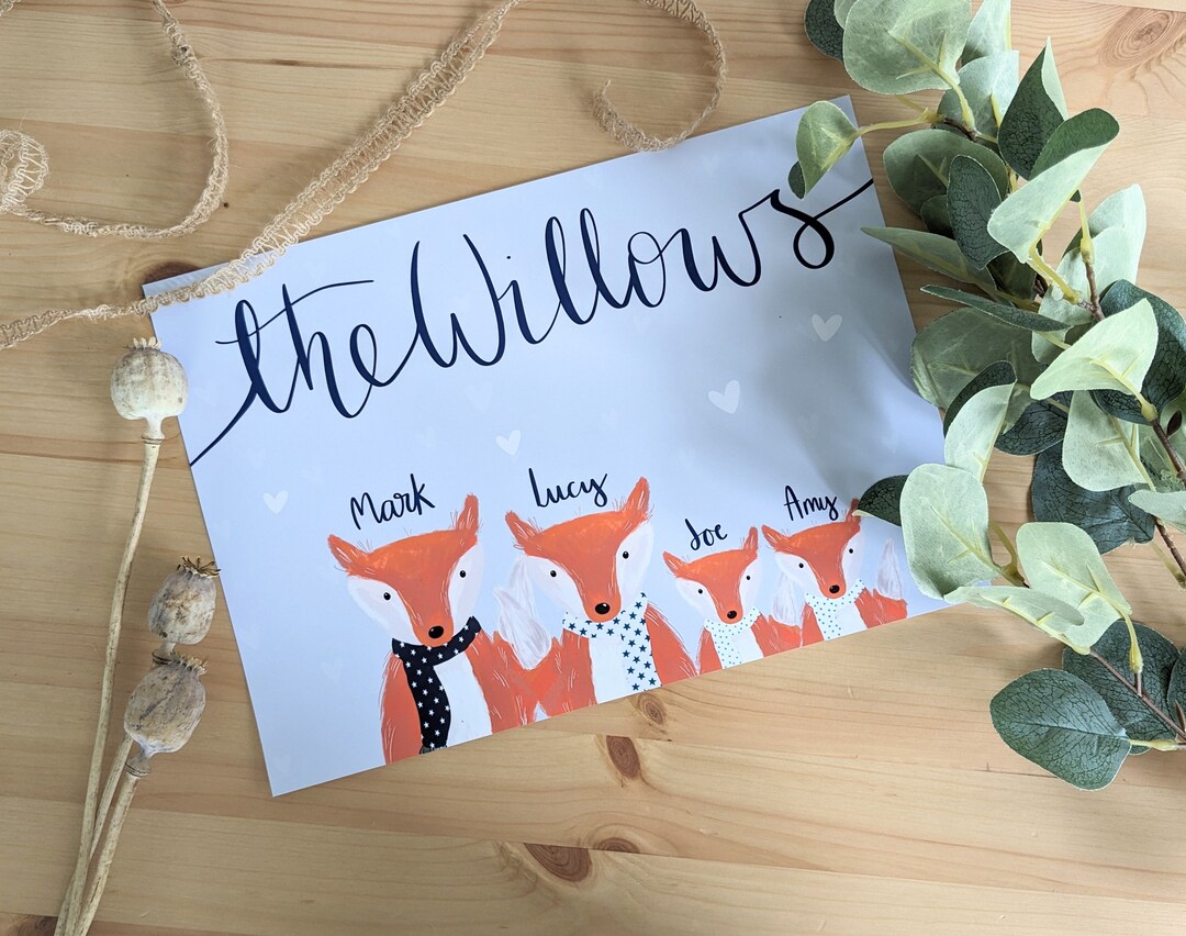 A Popular Personalised Family Print, Fox Family Print, Anniversary ...